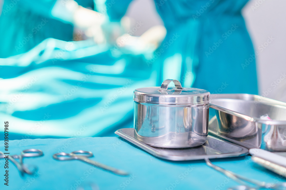 Stock-Foto „Surgical instruments and tools including scalpels, forceps ...