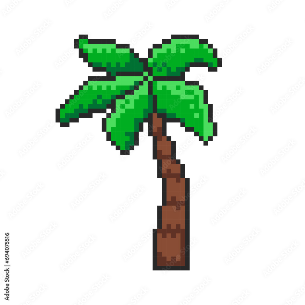 Palm tree pixel art icon 8-bit sprite palm. Isolated vector ...