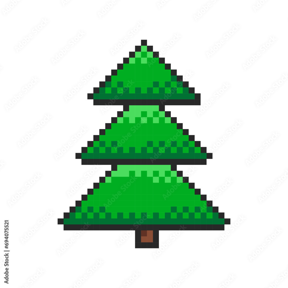 Spruce tree pixel art icon 8-bit sprite fir. Isolated vector ...