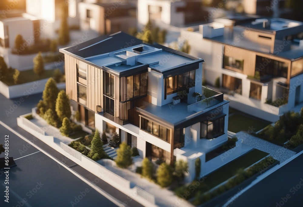 Modern generic contemporary style miniature section model of townhouse ...
