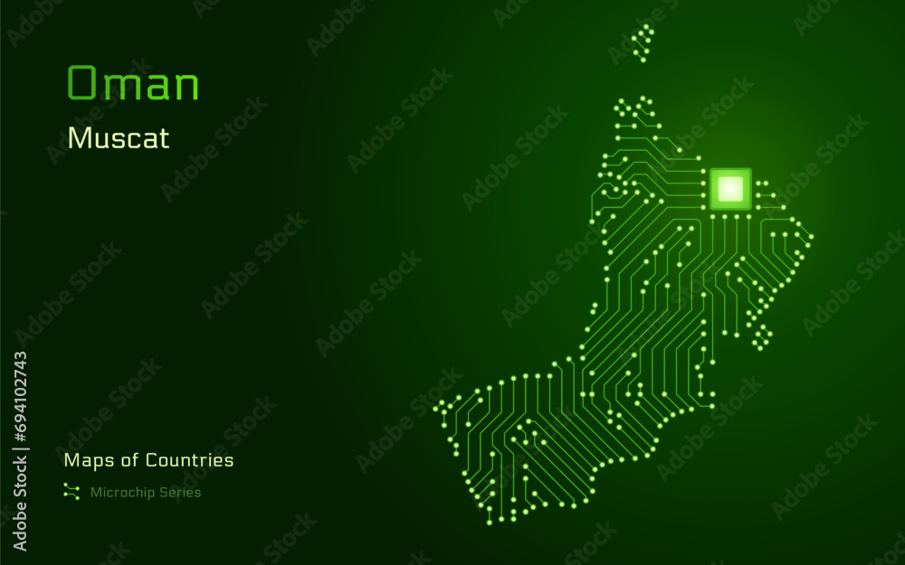 Oman Map with a capital of Muscat Shown in a Microchip Pattern with ...
