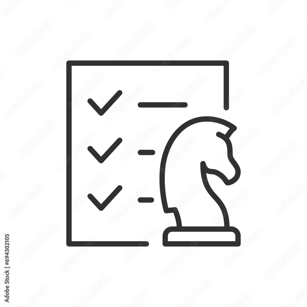 Strategic planning, linear icon. The checker and the chess piece ...