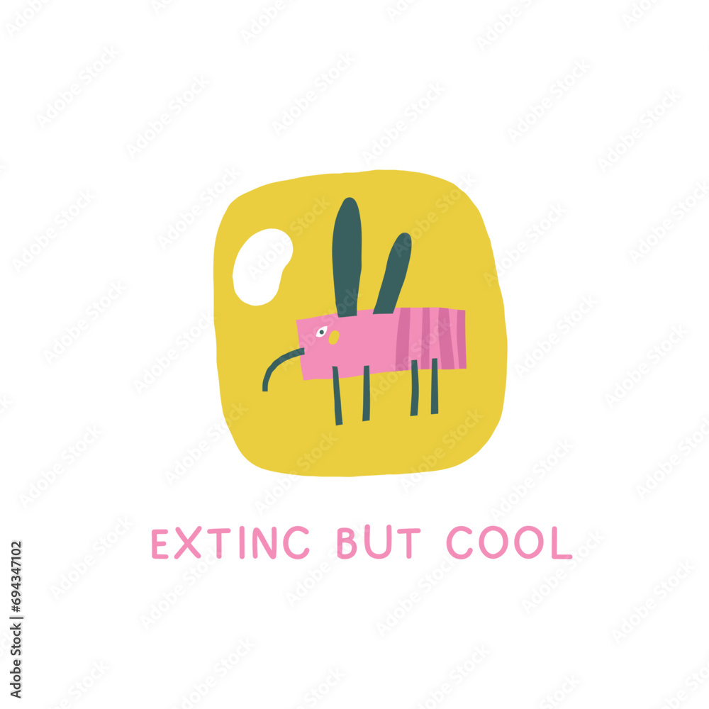 Extinct but cool cute postcard with funny hand drawn doodle mosquito in ...