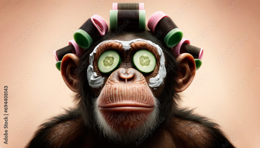 Illustration of a funny and cute monkey getting beauty care. Funny ...