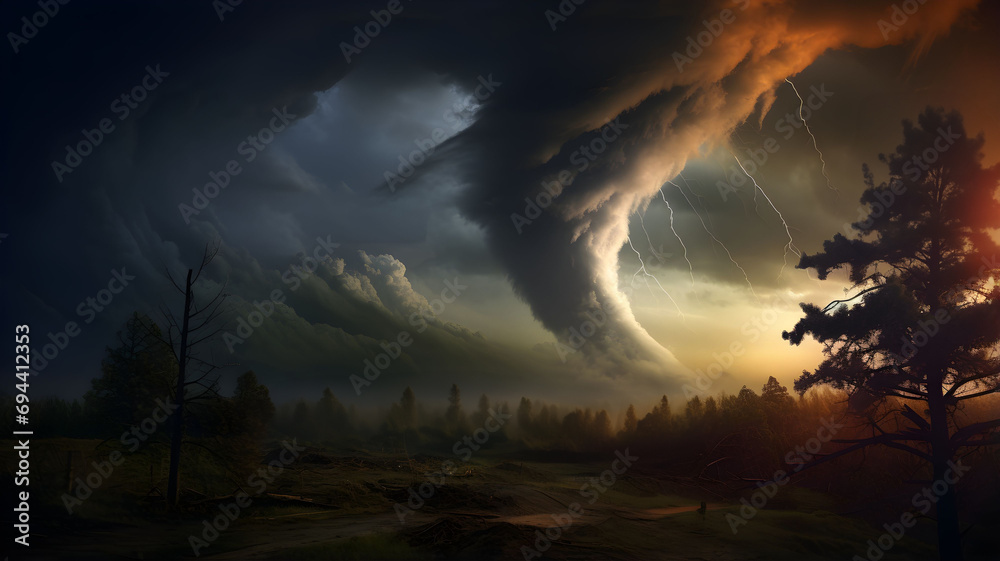 tornado picture with lightning and dramatic lighting, bad weather ...