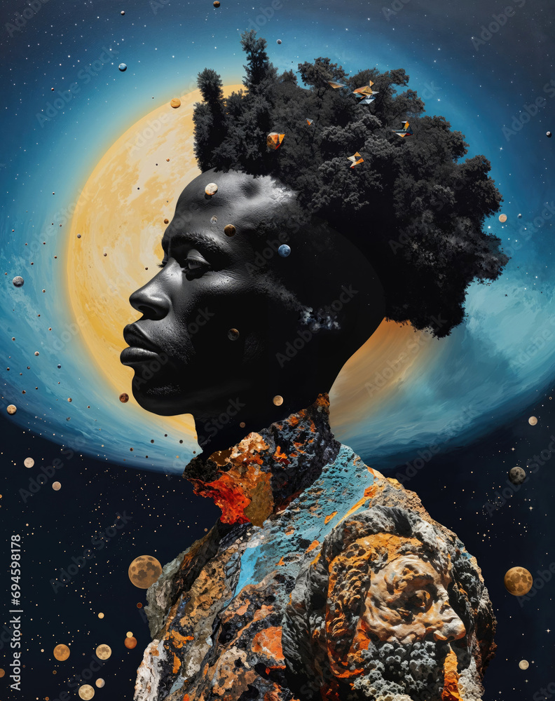 Stock-Illustration „Afro surrealism collage / clay model render, black ...