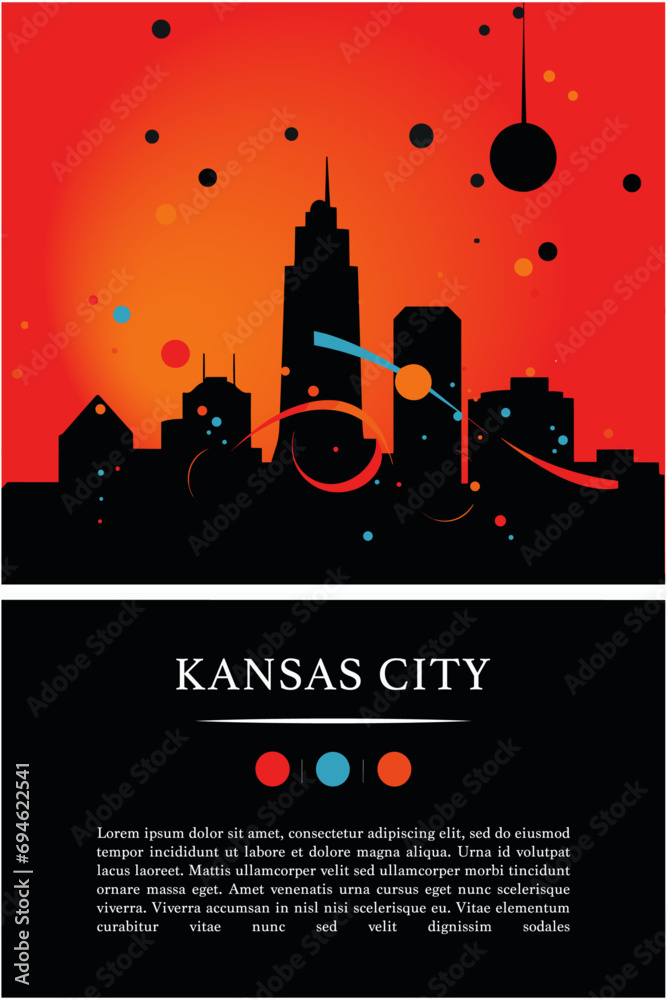 USA Kansas city poster with abstract shapes of skyline, cityscape ...