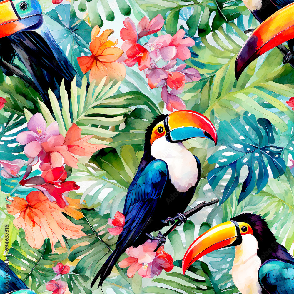 Watercolor Tropical Digital Paper Seamless Scrapbooking Papers, Digital ...