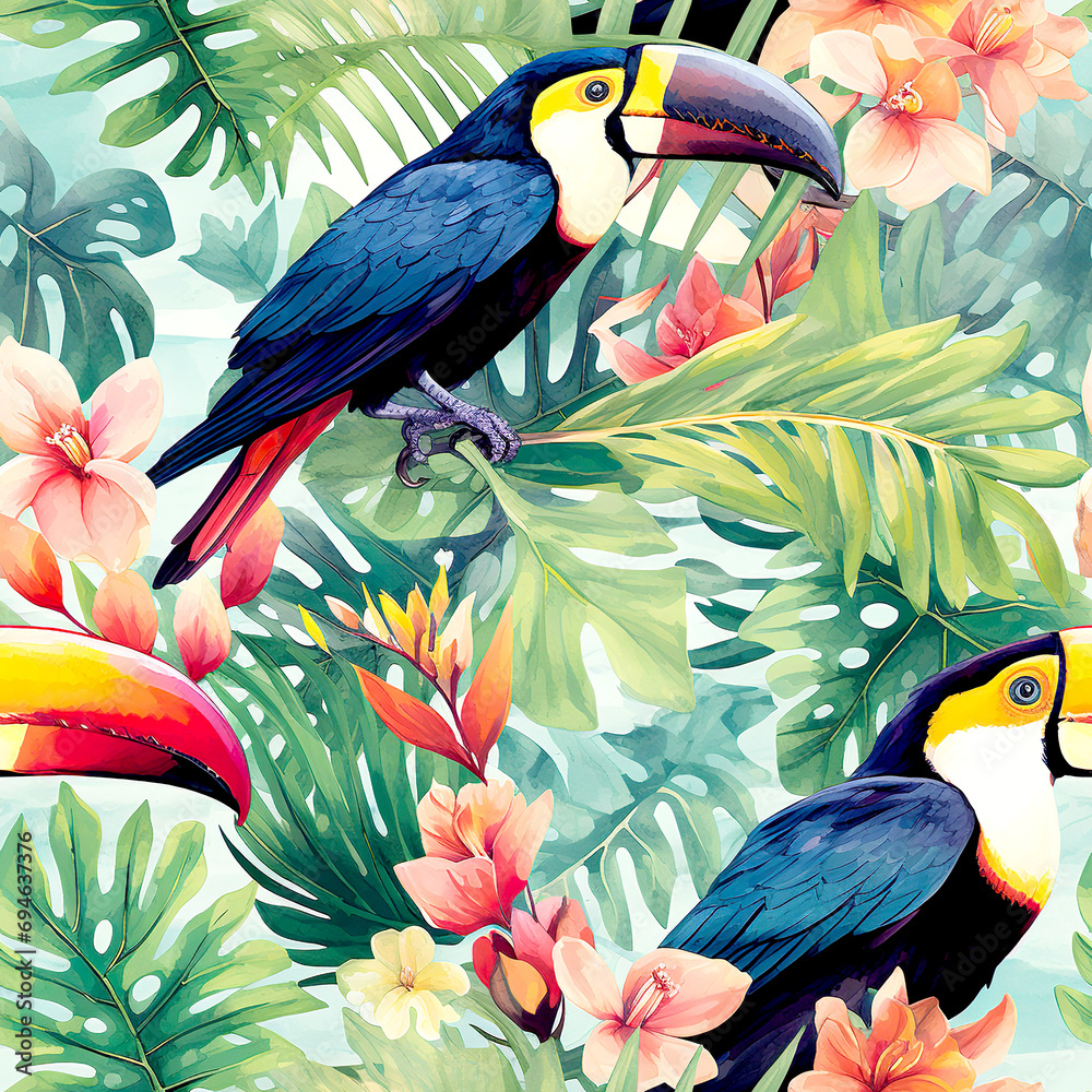 Watercolor Tropical Digital Paper Seamless Scrapbooking Papers, Digital ...