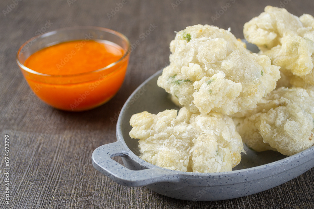 Cireng kuah seblak. indonesian food made from tapioca flour is given ...