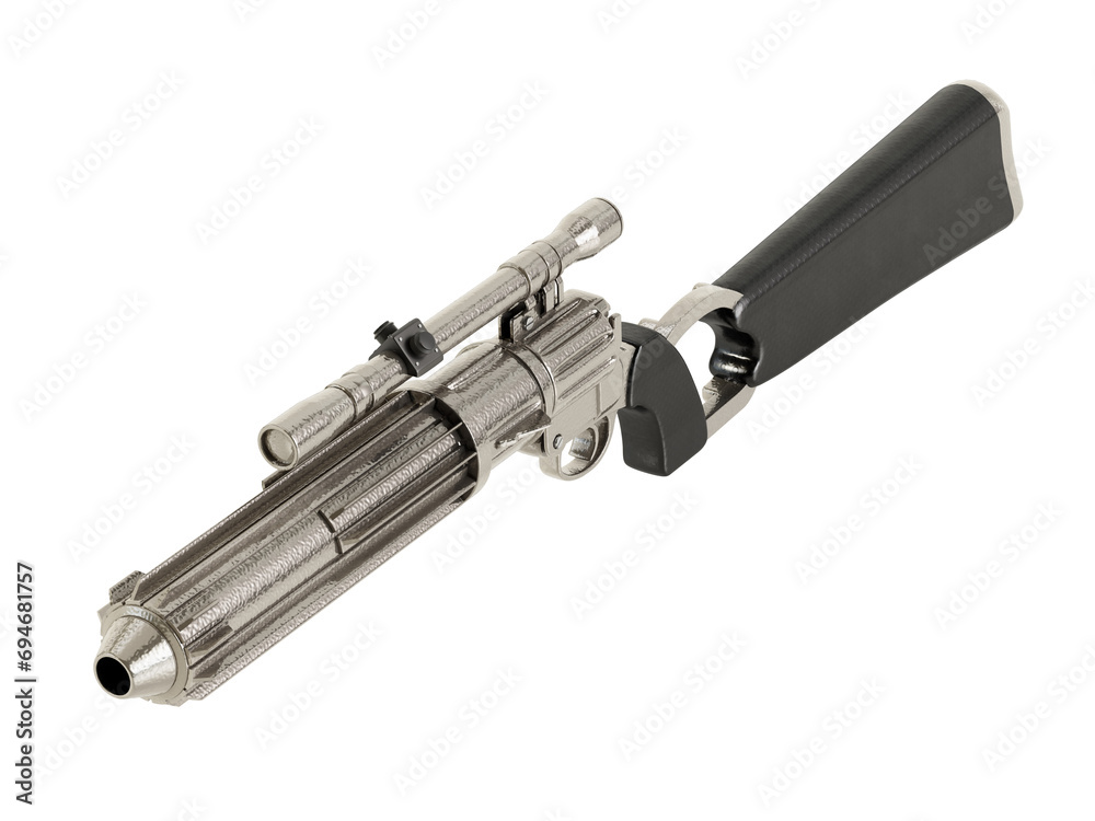 Sci-fi blaster rifle isolated on white background. 3D illustration ...