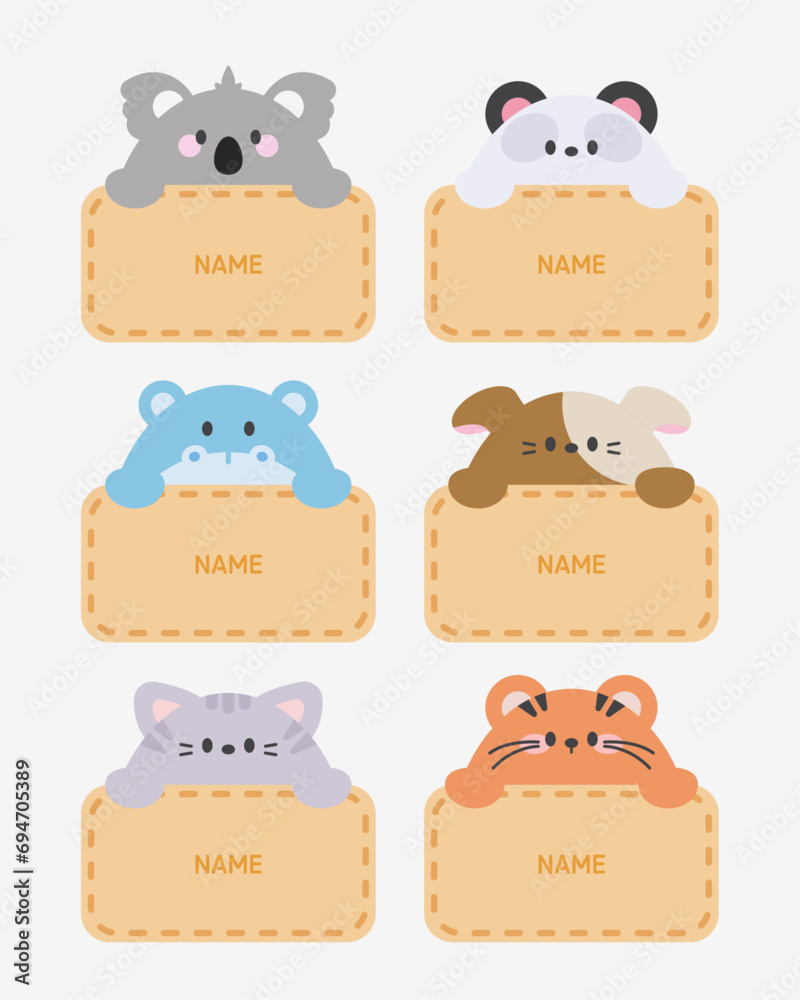 Cute Animal Name Tag Illustration Collection Stock Vector | Adobe Stock