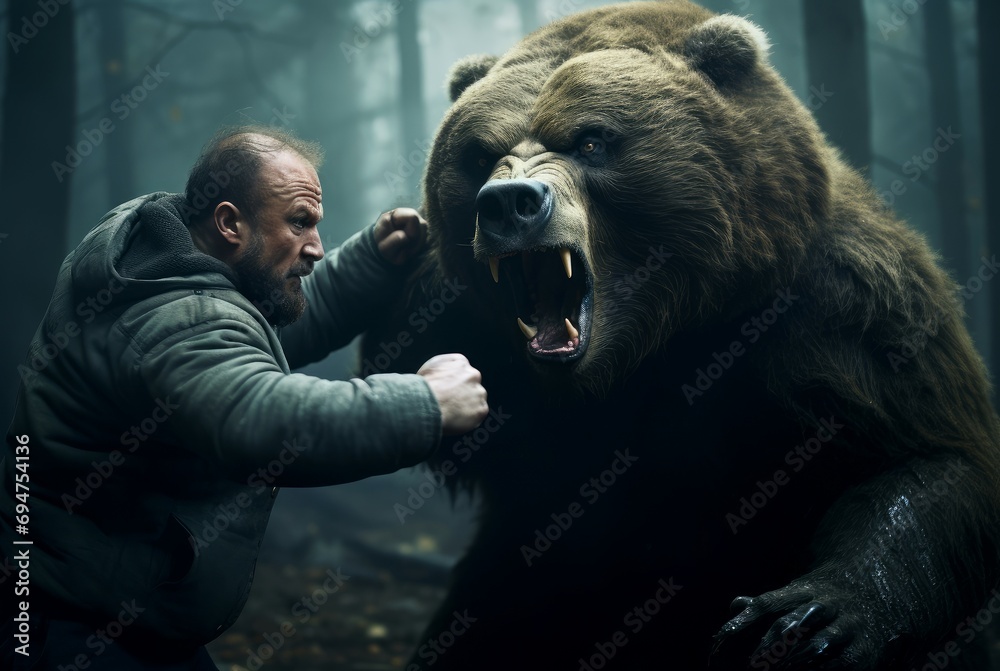 Fat man fight bear motivation. Leader manager. Generate Ai Stock Photo ...