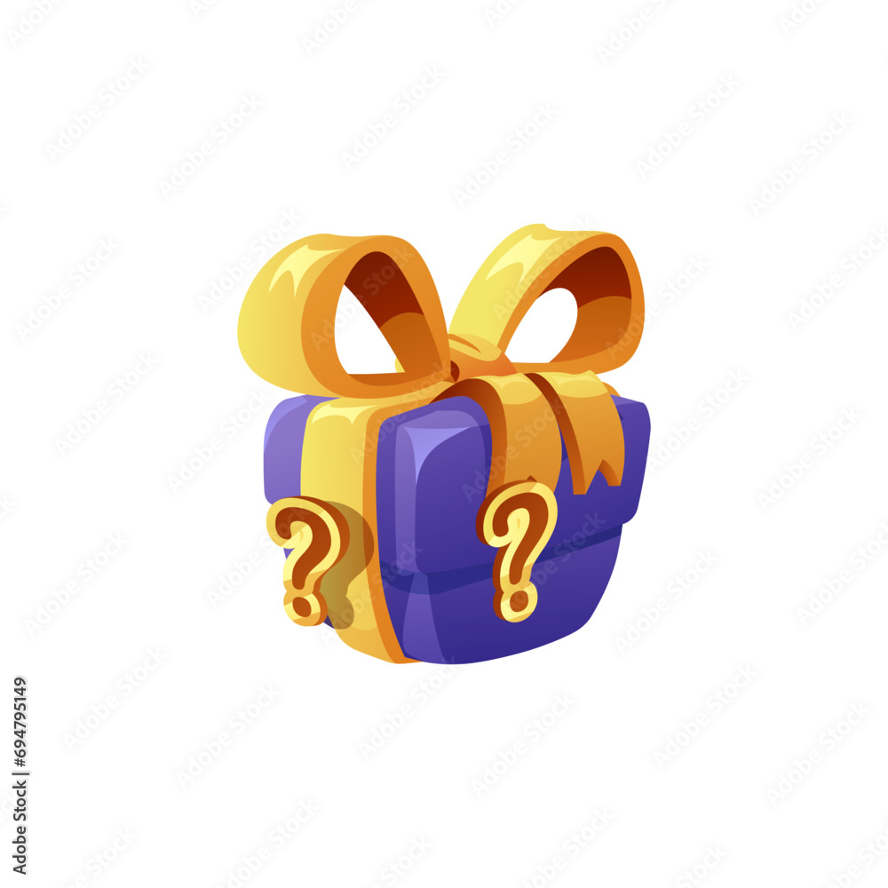 Gift box with question mark, cartoon vector reward surprise gift box ...