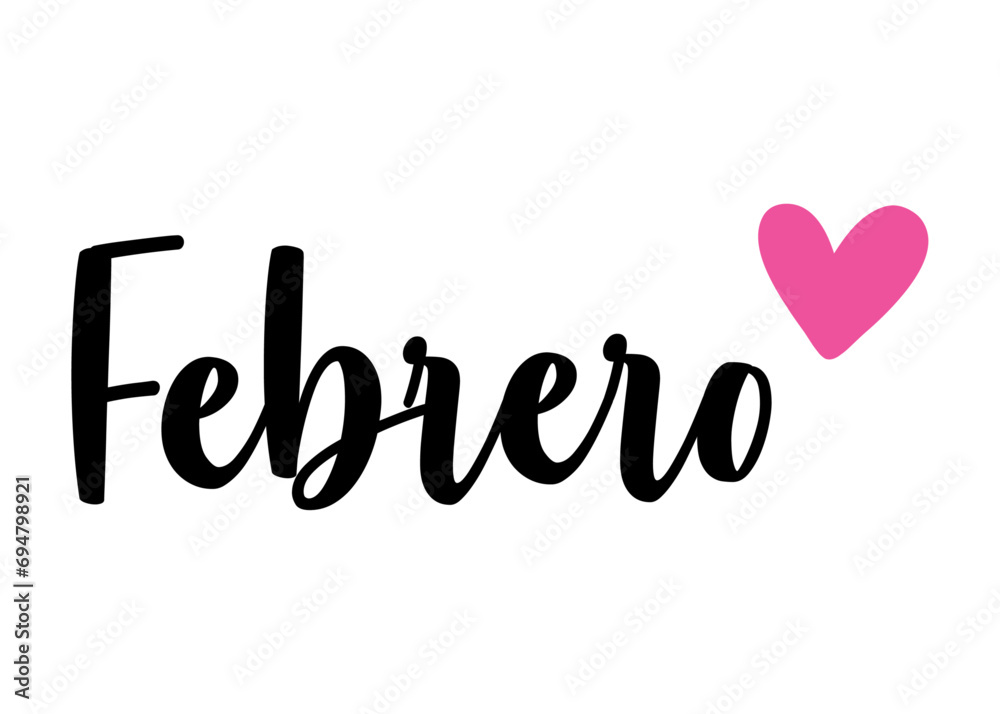 Logo con palabra en texto manuscrito Febrero en español con corazón ...