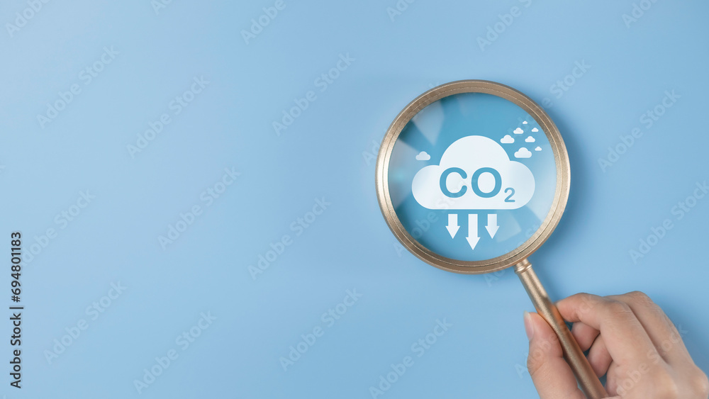 Co2 reduction concept. Problem of carbon dioxide and CO2 emissions for the environment. Emission ...