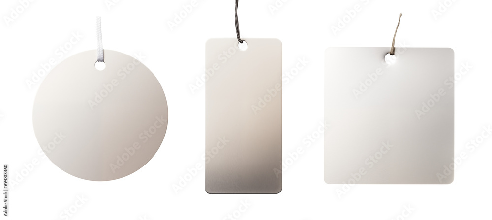 silver tag and label set - round, square, rectangular - isolated ...