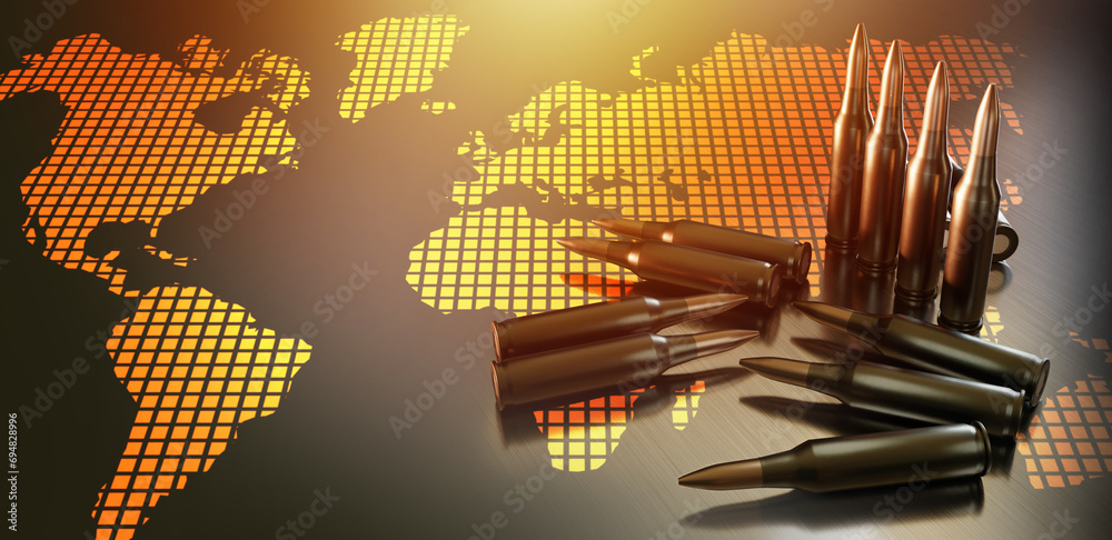Foto de Stock Ammo on world map. Weapons industry. Bullets for machine ...