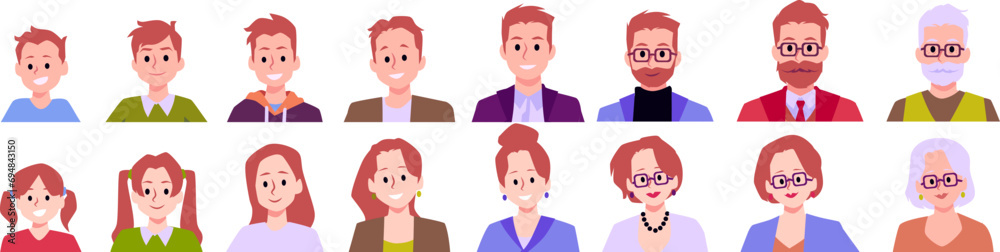 Human life cycles vector illustrations set, men and women of different ...