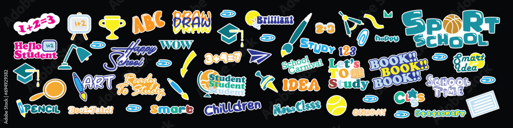 Collection of school stickers for study and daily routine. School day ...