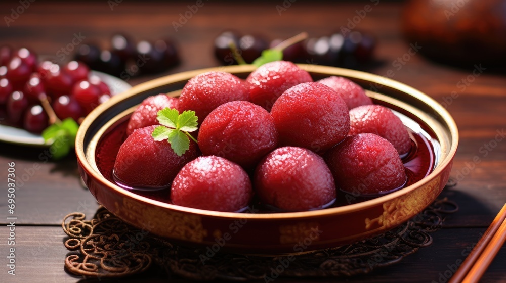 Tang yuan. Sweet rice balls in a plate. Chinese round sweet rice balls ...
