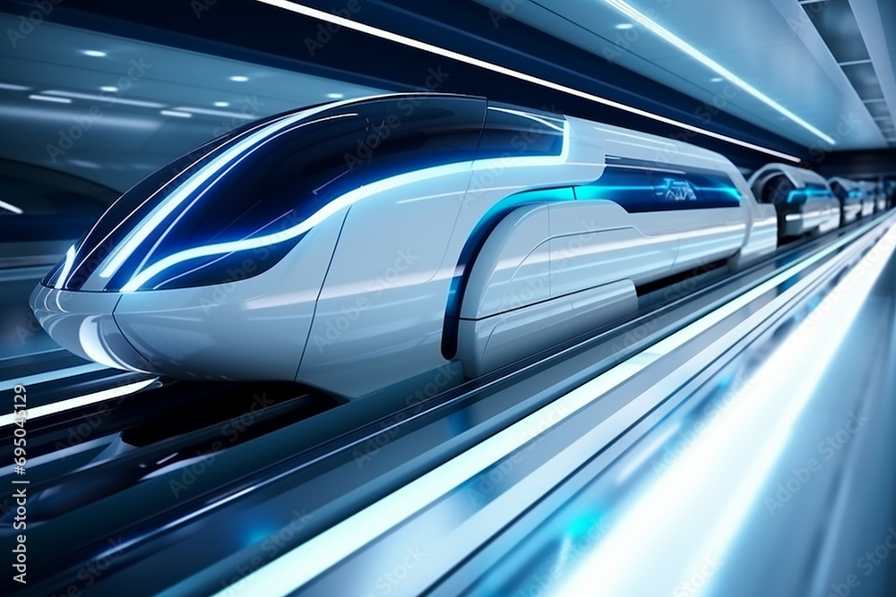 Hyperloop train, background of a magnetic levitation train, Hyperloop mass transit with in a ...