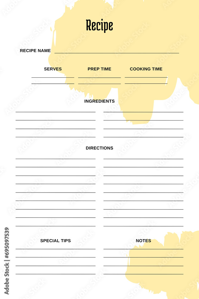 Blank Recipe Book Printable Template custom background with colors ...