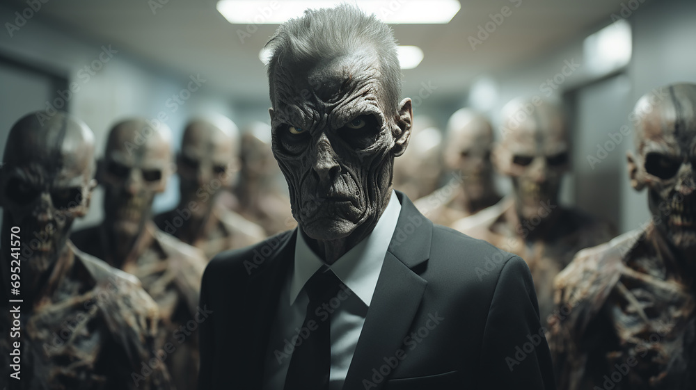 zombie apocalypse, zombie dressed as a businessman in a formal suit ...