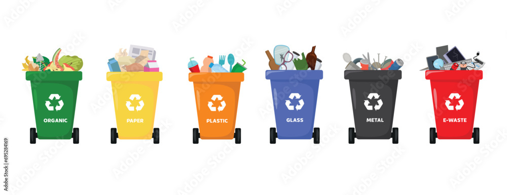 Sorting and recycling garbage by material with different types of ...