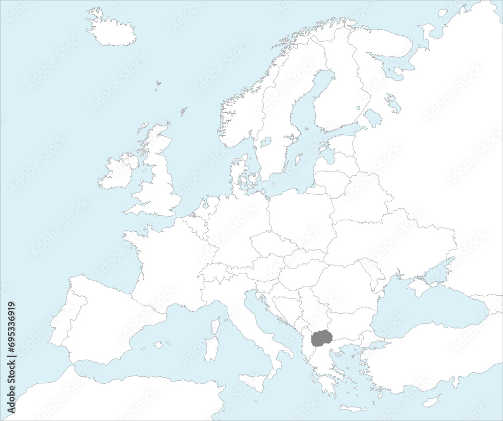 Gray CMYK national map of NORTH MACEDONIA inside detailed white blank ...
