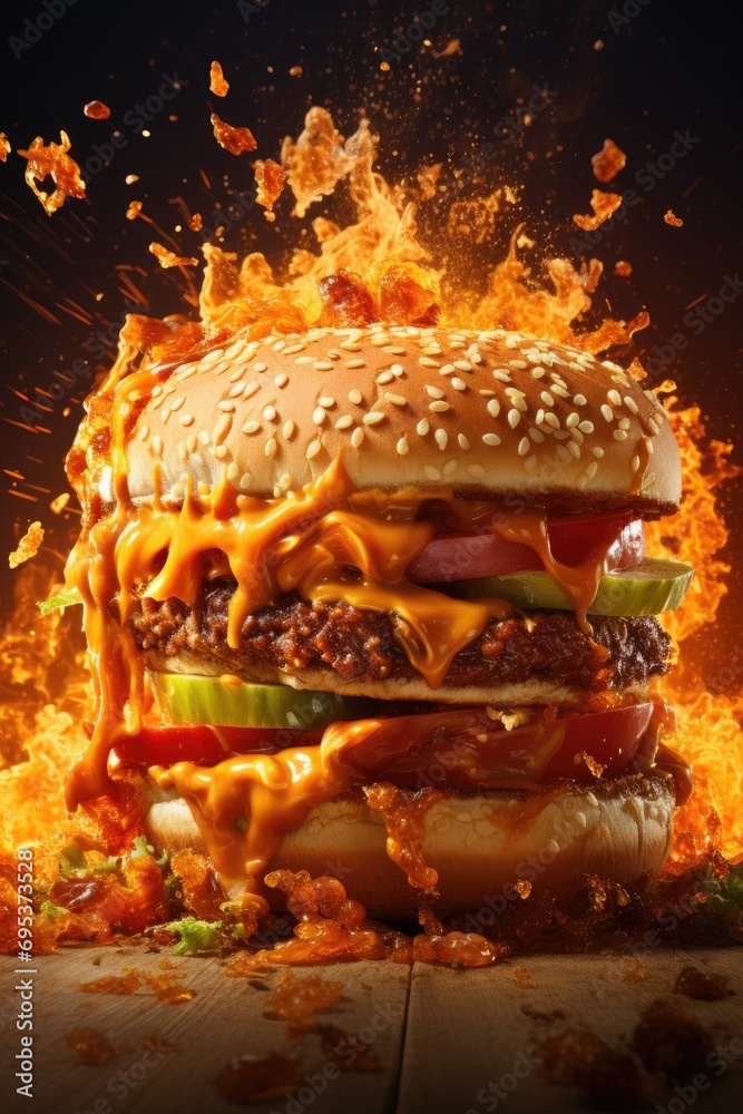 An exploding bar-b-q, smash, exploding, taste, favor, coal, fire ...