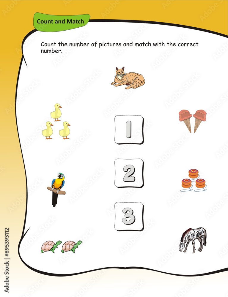Count and match number worksheet for preschoolers. counting 1 to 3 ...