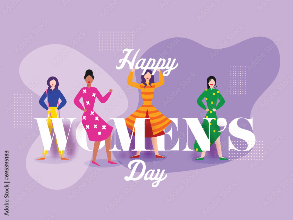 Happy Women's Day Concept Based Greeting Card with Fashionable Young ...