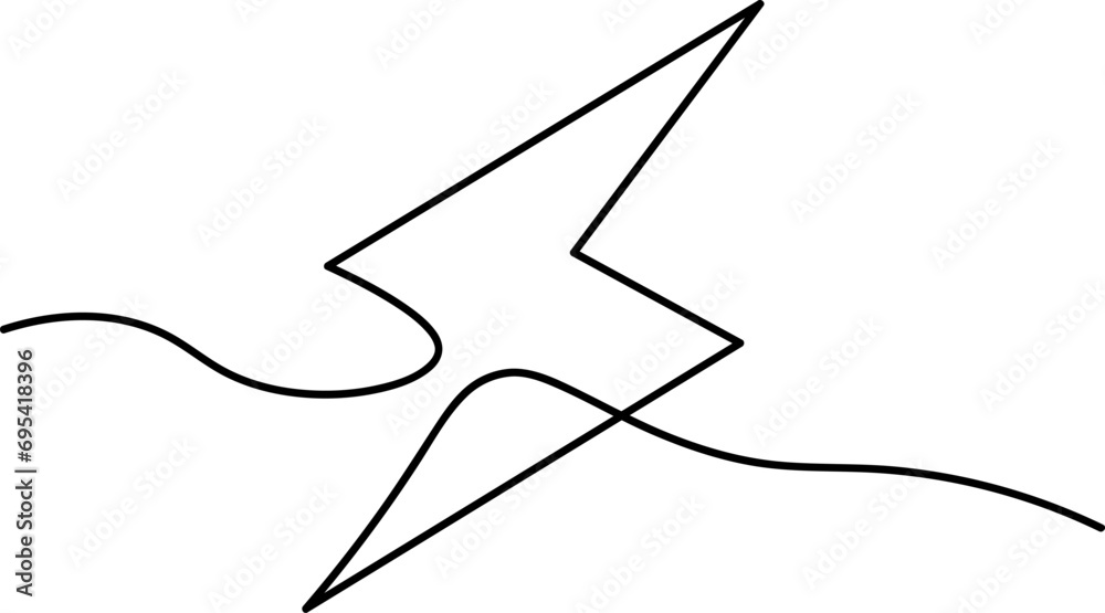 Continuous one line drawing lightning strike icon. Line art. Power ...