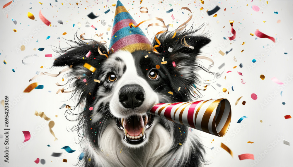 Funny Collie Dog celebrating party birthday or carnival wearing party ...