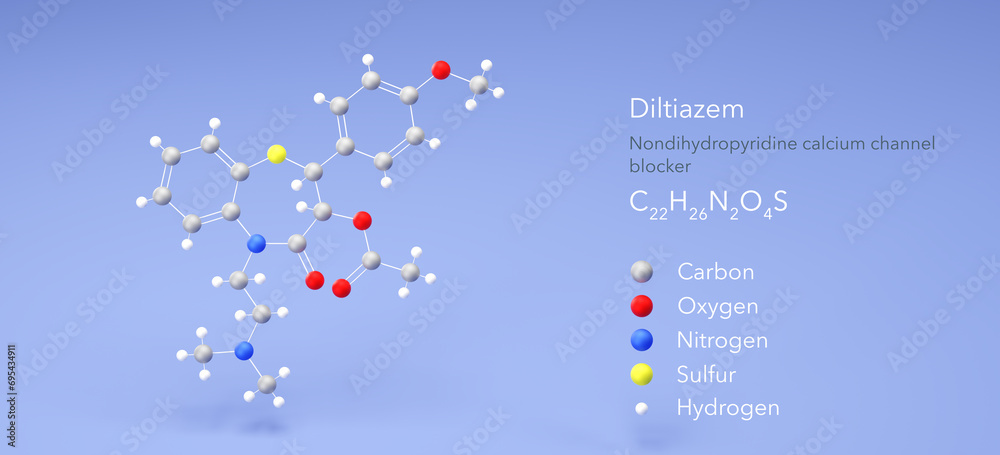 diltiazem molecule, molecular structures, nondihydropyridine calcium ...