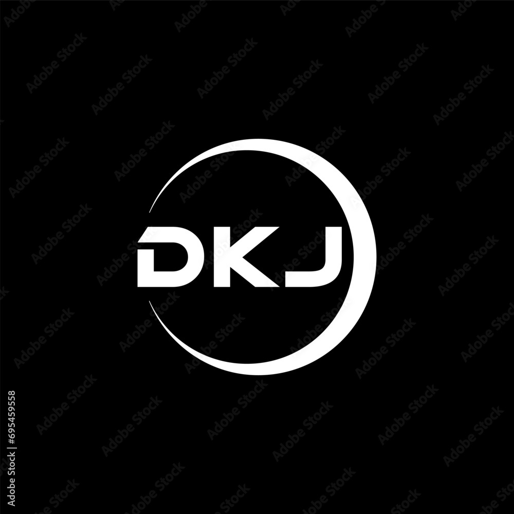 DKJ letter logo design with black background in illustrator, cube logo ...