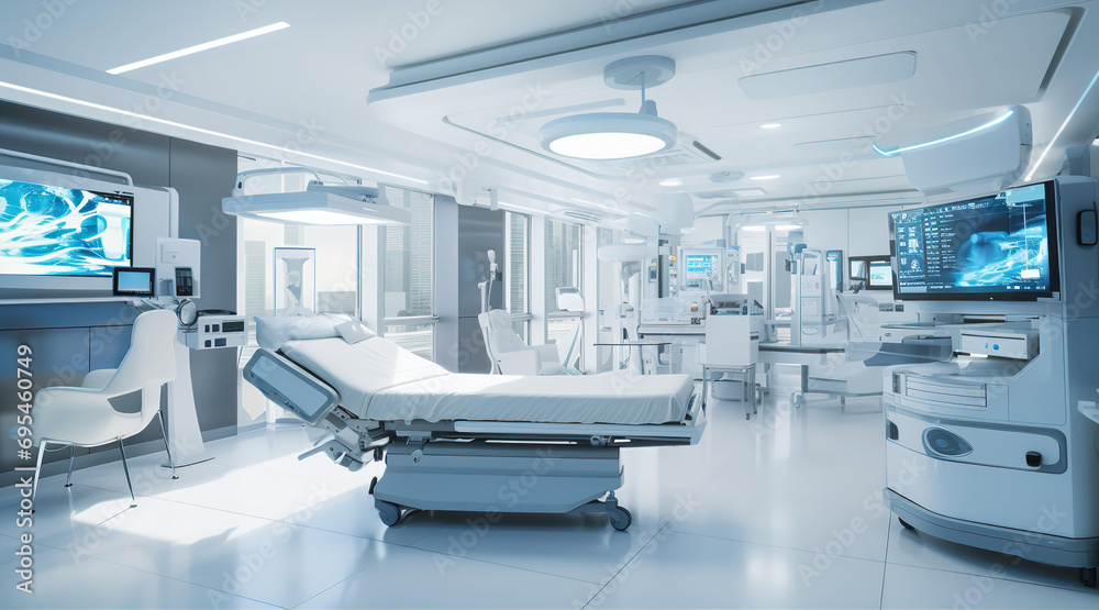 Interior of modern hospital operation room with medical equipment and ...