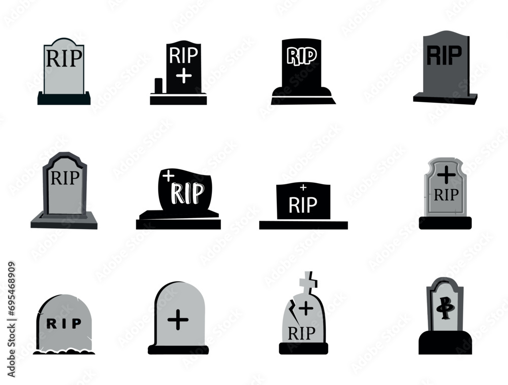 Headstone Vector Illustration Set With Clip Art White Background And ...