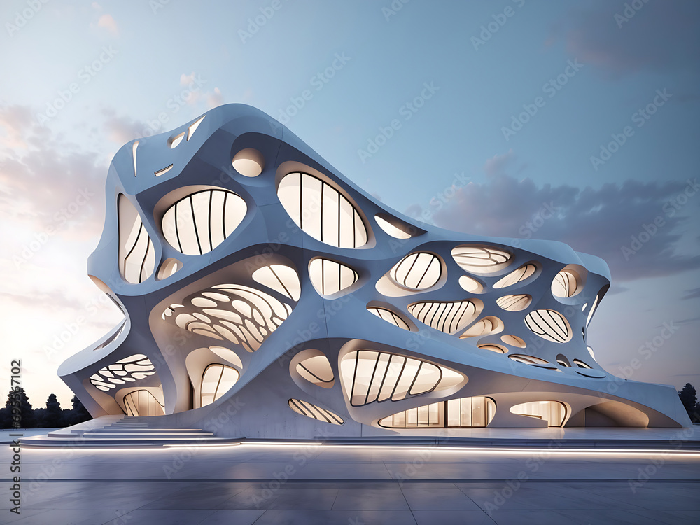 Futuristic concrete architecture design building exterior with ...