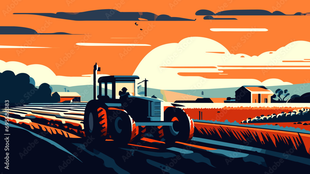 Tractor plowing through a vast farmland. vektor icon illustation Stock ...