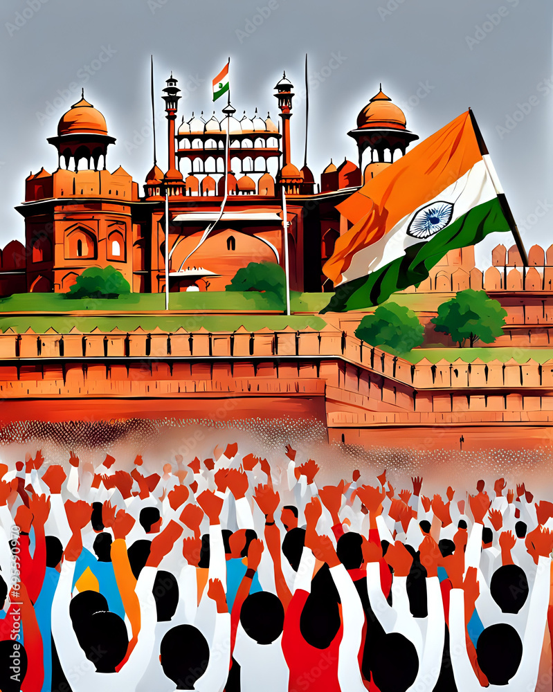 Стоковое фото «Watercolor painting of Historic Freedom Struggle Crowd ...