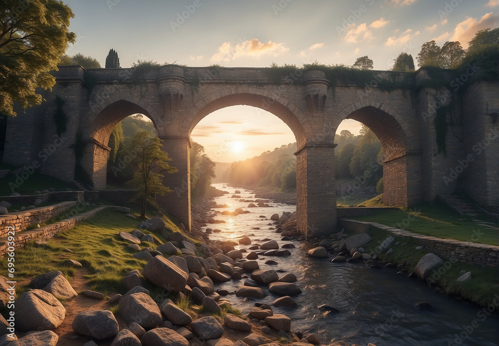 old stone bridge from the Middle Ages Stock Illustration | Adobe Stock