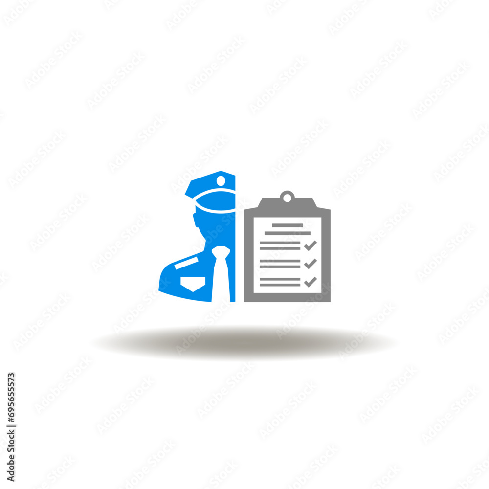 Vector illustration of customs inspector with checklist. Icon of custom ...