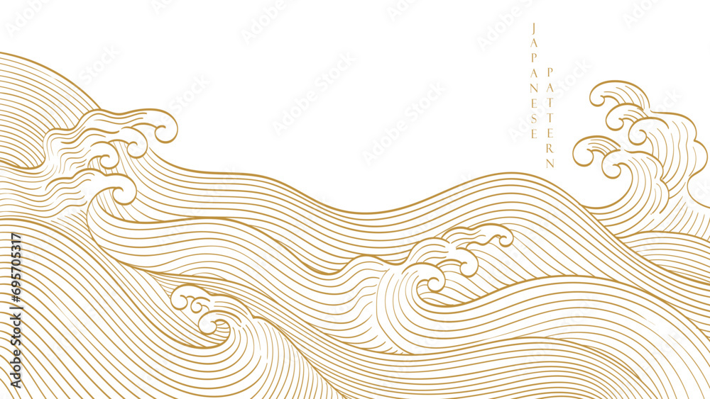 Abstract landscape with Japanese wave pattern vector. Nature art ...
