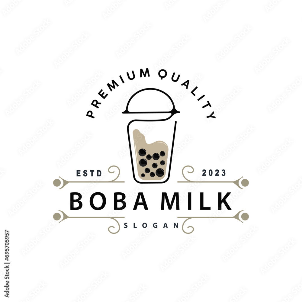 Boba Drink Logo, Milk Tea Cute Boba Pearl Jelly Drink Bubble Vector ...