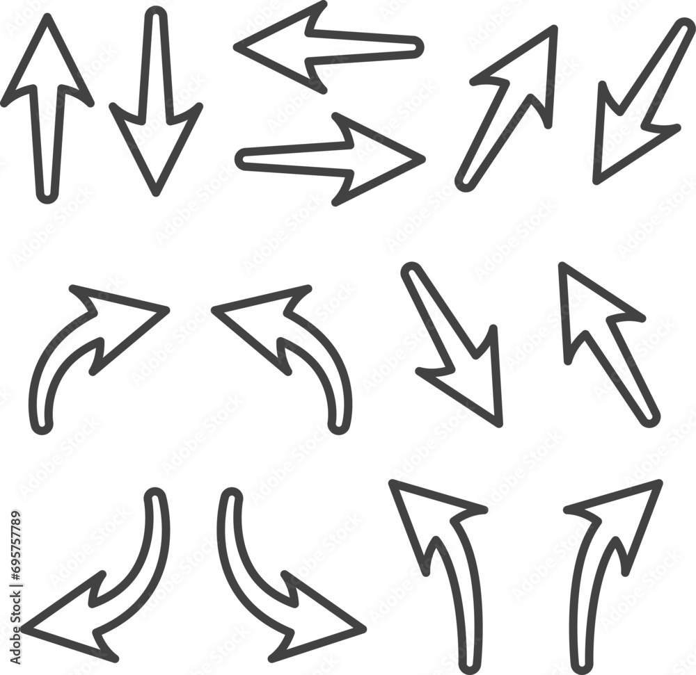 Collection of hand drawn lines arrows with triangle corner. Sketch ...