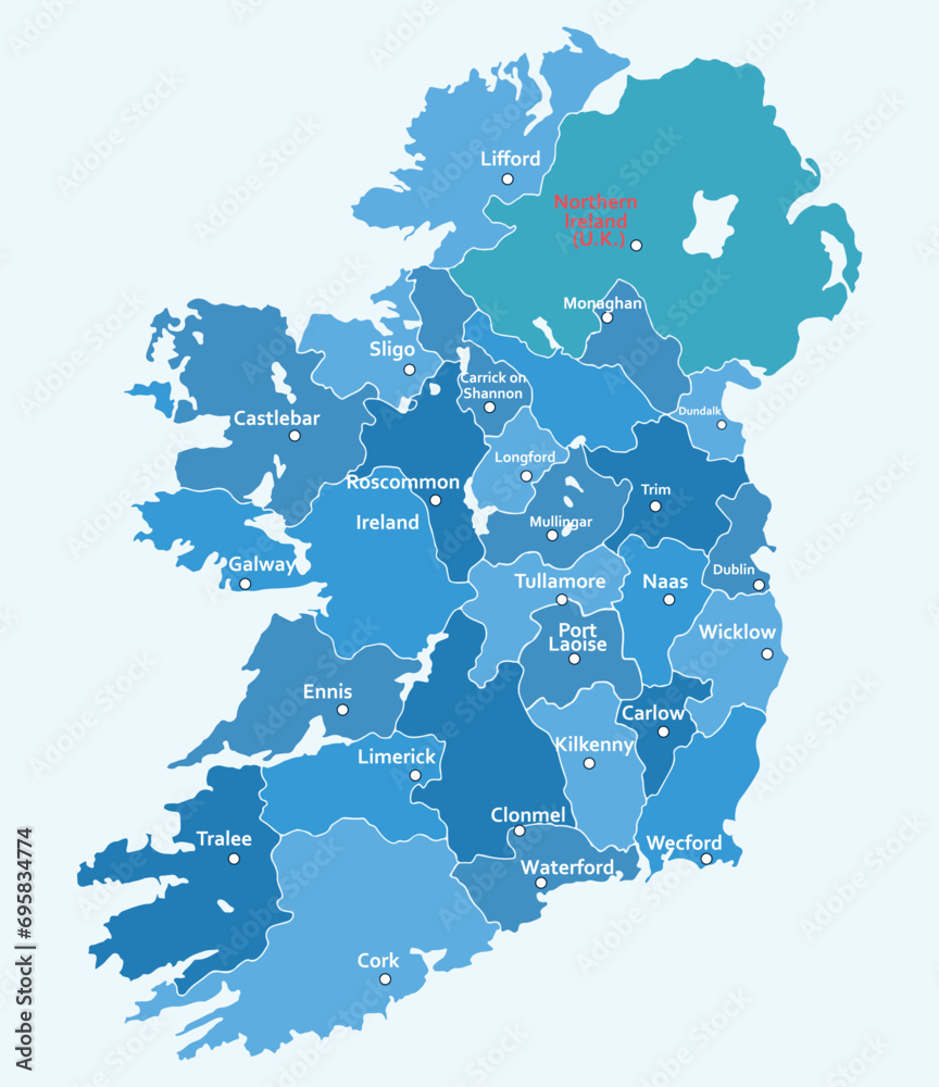 Detailed map of Ireland with administrative divisions into provinces ...