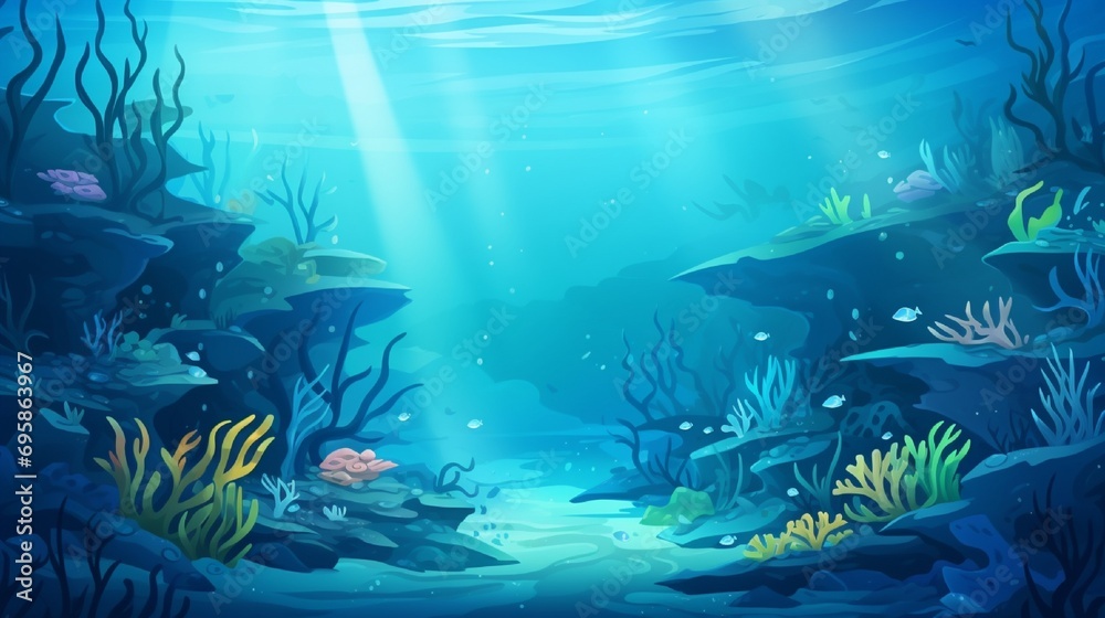 Sea bottom, Underwater world scene, ocean floor marine life background ...