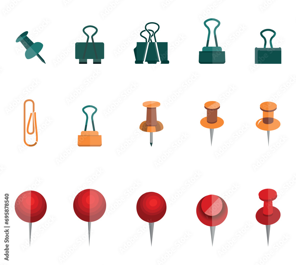 Paper Clip Vector Illustration Clip Art Set, Paper Clip Isolated White Background. Office ...